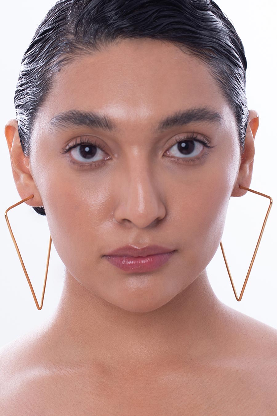 Shop Gold Inverted Triangle Hoop Earrings by ETHNIC ANDAZ at House of ...