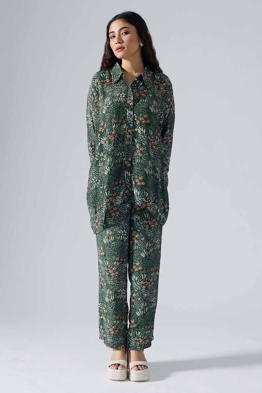Shop Green Printed Garden Oversized Co-ord Set by KLAD at House of ...